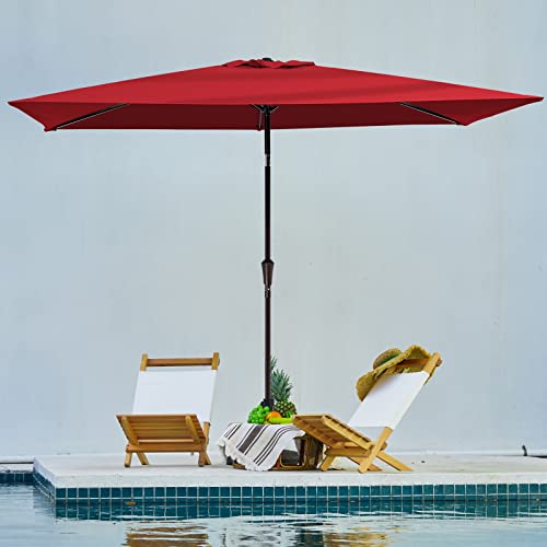 SMLIXE 6.5X10FT Rectangular Patio Umbrellas Outdoor Large Market Umbrella With Push Button Tilt and Crank Lift System 8 Sturdy Ribs UV Protection Waterproof Sunproof Red