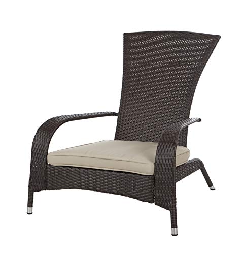 Patio Sense 61469 Coconino Wicker Lounge Chair All Weather Wicker Beige Cushion Armchair Lightweight Durable Adirondack Style Chair Beautiful Mocha Finish