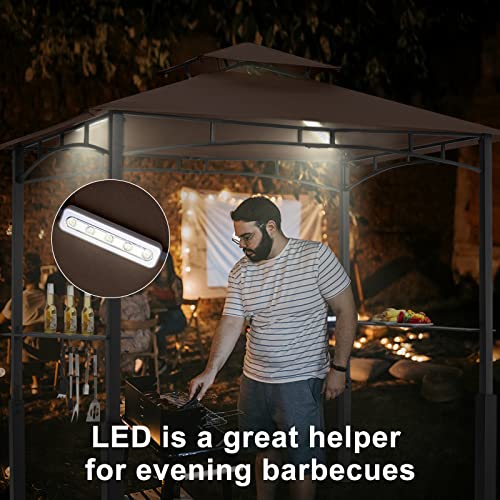 ABCCANOPY 8'x 5' Grill Gazebo Canopy - Outdoor BBQ Gazebo Shelter with LED Light, Patio Canopy Tent for Barbecue and Picnic (Brown)