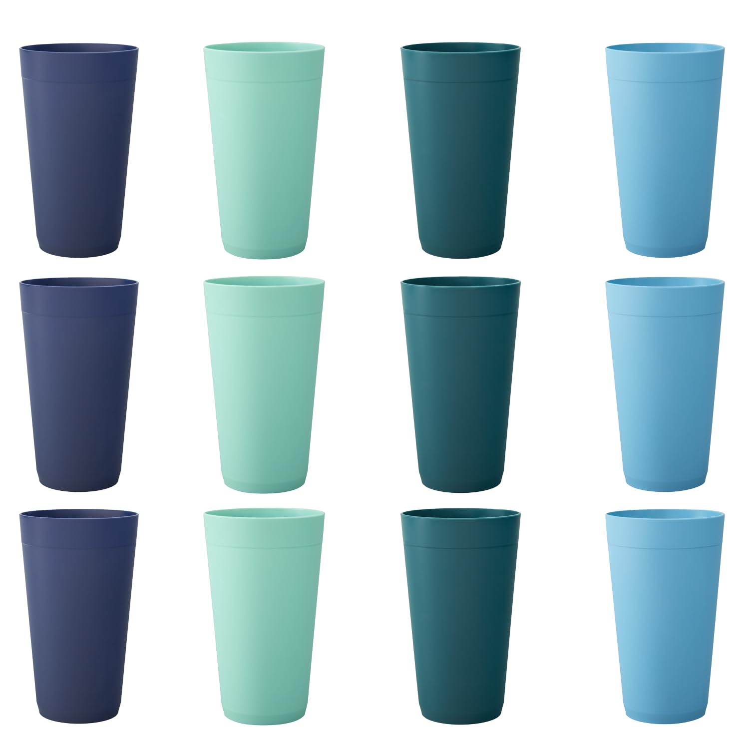 US Acrylic Newport 20 ounce Unbreakable Plastic Stackable Water Tumblers in 4 Coastal Colors | Set of 12 Drinking Cups | Reusable, BPA-free, Made in the USA, Top-rack Dishwasher and Microwave Safe