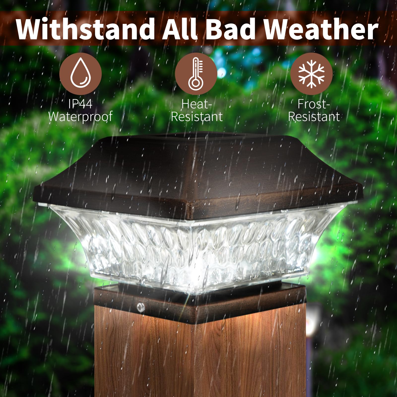 SUNWIND Solar Post Cap Lights Outdoor 4x4 LED Solar Garden Lighting Deck Fence Cap Light Wooden Post Brushed Copper 4 Pack