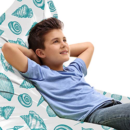 Lunarable Seashells Lounger Chair Bag, Hand Drawn Style Illustration of Various Tropical Exotic Underwater Elements, High Capacity Storage with Handle Container, Lounger Size, Teal and White