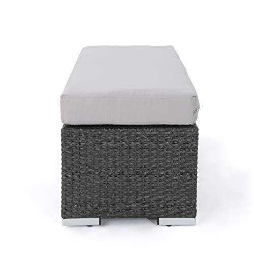 Christopher Knight Home Santa Rosa Outdoor Wicker Bench with Water Resistant Cushion, Grey / Silver