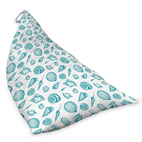 Lunarable Seashells Lounger Chair Bag, Hand Drawn Style Illustration of Various Tropical Exotic Underwater Elements, High Capacity Storage with Handle Container, Lounger Size, Teal and White