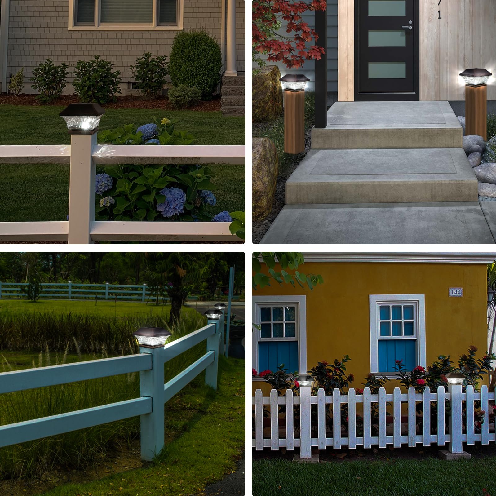 SUNWIND Solar Post Cap Lights Outdoor 4x4 LED Solar Garden Lighting Deck Fence Cap Light Wooden Post Brushed Copper 4 Pack