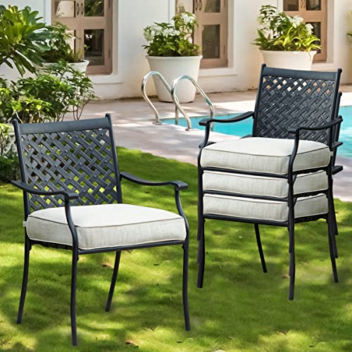 PatioFestival Patio Dining Chairs Stackable Outdoor Chairs Dining Furniture Set of 4,All Weather Frame with Thick Cushion for Porch,Yard,Balcony,Kitchen