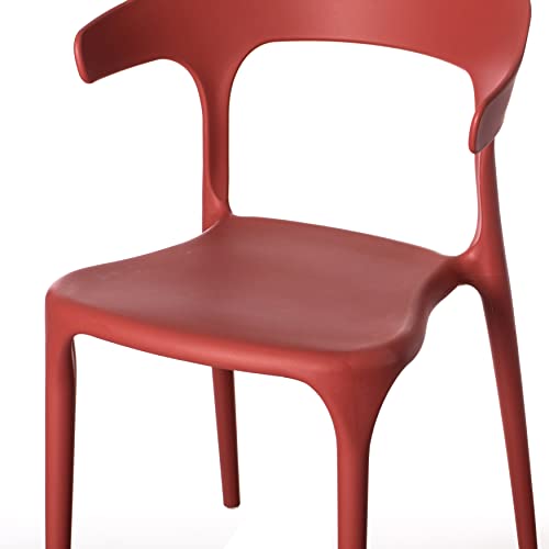 Fabulaxe Modern Plastic Outdoor Dining Chair with Open U Shaped Back, Red Set of 2