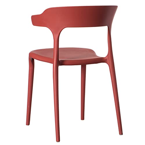 Fabulaxe Modern Plastic Outdoor Dining Chair with Open U Shaped Back, Red Set of 2