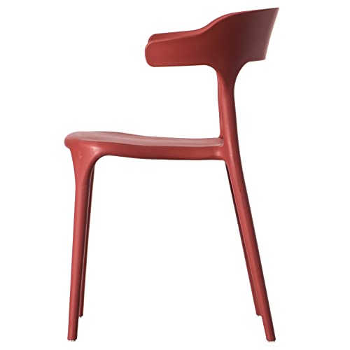 Fabulaxe Modern Plastic Outdoor Dining Chair with Open U Shaped Back, Red Set of 2