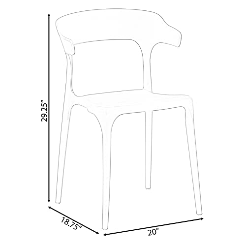 Fabulaxe Modern Plastic Outdoor Dining Chair with Open U Shaped Back, Red Set of 2