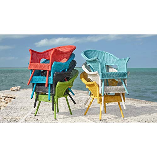 BrylaneHome Roma Hand-Woven Resin Wicker Stacking Chair + Free Seat & Back Cushions, Lemon Yellow