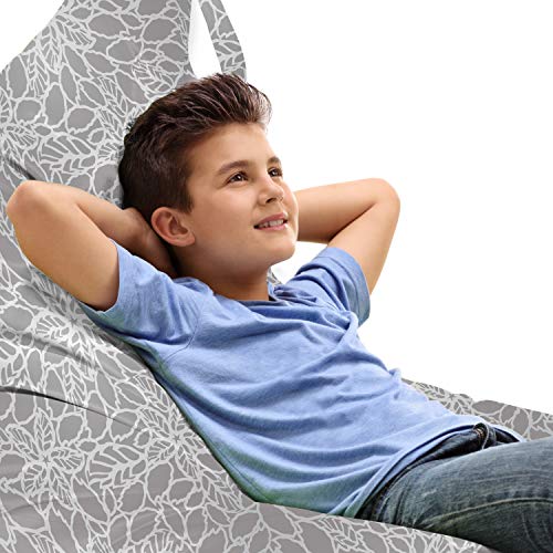 Lunarable Grey Lounger Chair Bag, Leaves and Flowers Lace Style Pattern Classical Vintage Garden Art Ornament, High Capacity Storage with Handle Container, Lounger Size, Dimgray Pale Grey