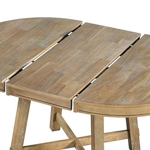 Lifeand Farmhouse Round Extendable Dining 16" Leaf Kitchen Table (Natural Wood Wash)