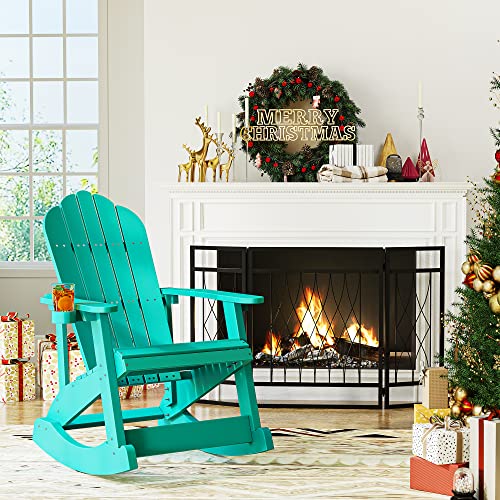 YITAHOME Outdoor Rocking Adirondack Chair Set of 2, Heavy Duty Plastic Rocking Chairs with Rotatable Cup Holder, Oversized Rocker Chair for Garden Lawn Yard Patio Deck Pool Porch Beach Fire Pit