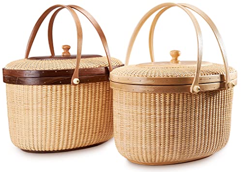 Nantucket Basket Picnic Basket Rattan Handmade Products Woven Sewing kit Storage Basket Two Swing Handles