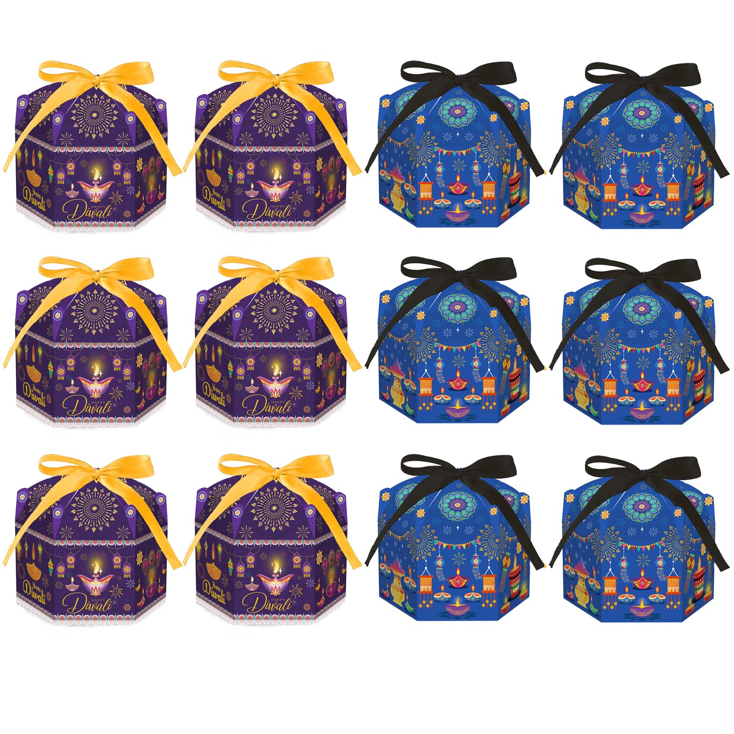 KYMY Diwali Treat Boxes, 12pcs Happy Diwali Goodie Candy Gift Boxes for Snack Sugar Chocolate, India Festival of Lights Gift Boxes, India Festival Party Favor for Diwali Decorations