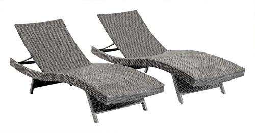 Abbyson Living Outdoor Adjustable Chaise Lounge Chair Set of 2 Wicker Patio Chairs, Grey