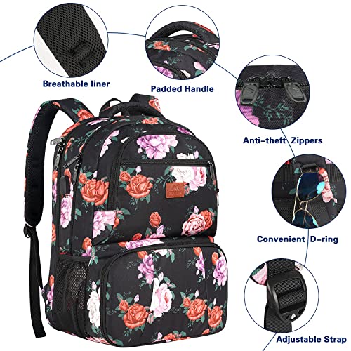 MATEIN Lunch Backpack for Women, Insulated Cooler Backpack with USB Charging Port, Water Resistant Lunch Box Backpack with Laptop Compartment Fits 17 Inch Computer Backpack Daypack for Picnic Travel