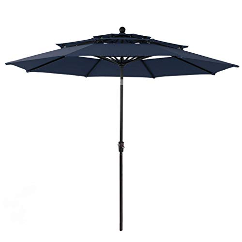 PHI VILLA 10ft Patio Umbrella Outdoor 3 Tier Vented Market Table Umbrella with 1.5" Aluminum Pole and 8 Sturdy Ribs, (Dark Blue)