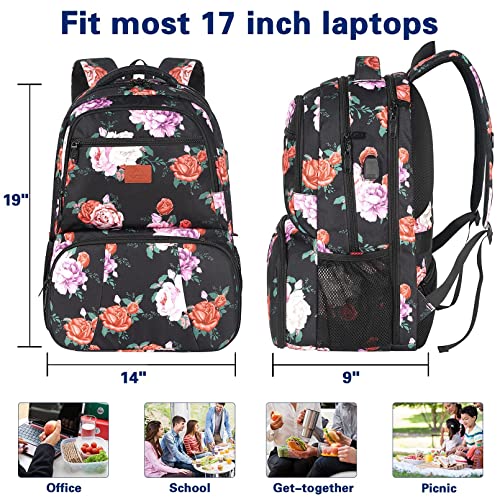 MATEIN Lunch Backpack for Women, Insulated Cooler Backpack with USB Charging Port, Water Resistant Lunch Box Backpack with Laptop Compartment Fits 17 Inch Computer Backpack Daypack for Picnic Travel