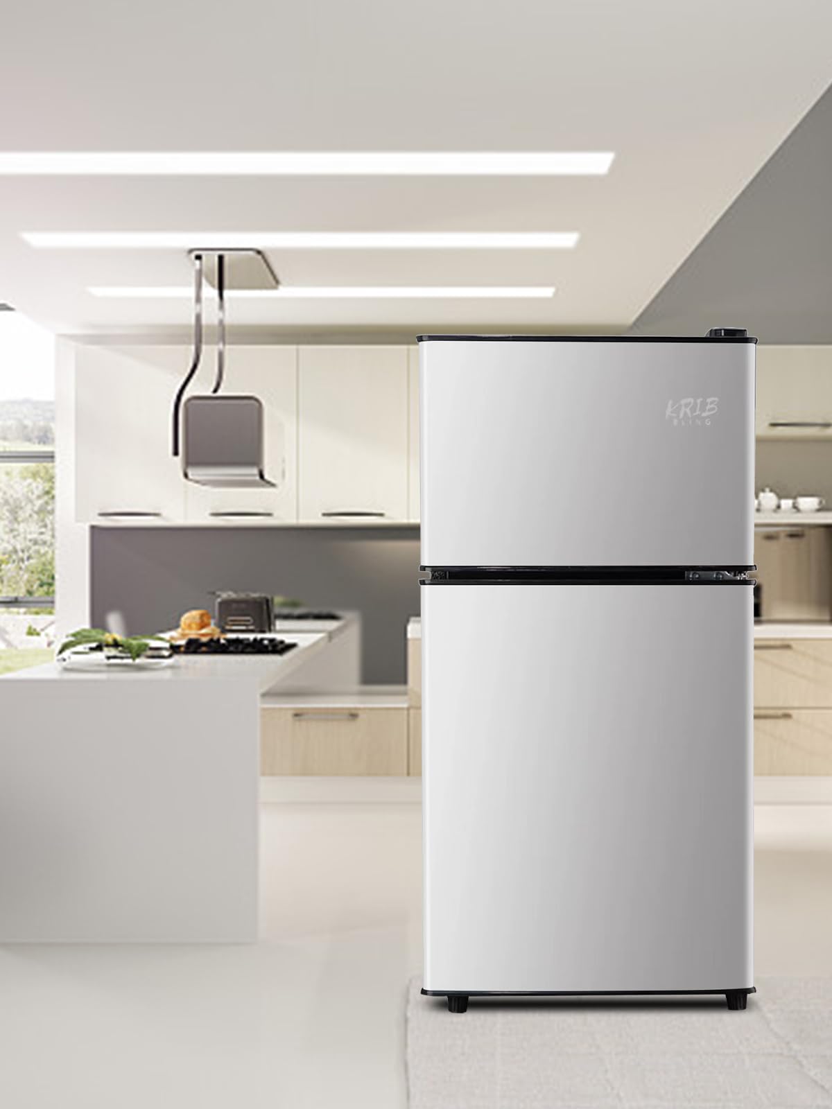 KRIB BLING Mini Fridge, Compact Refrigerator Small Refrigerator 7 Level Adjustable Thermostat Removable Shelves with Stainless Steel 2 door for Office Dorm Apartment 3.5 Cu.Ft Silver