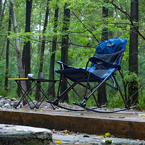 iClimb 1 Padded Rocking Folding Chair and 1 3M Thinsulate Insulation Warm Blanket Bundle for Solo Adult Camping Patio Porch Backyard Lawn Garden Balcony Indoor Outdoor