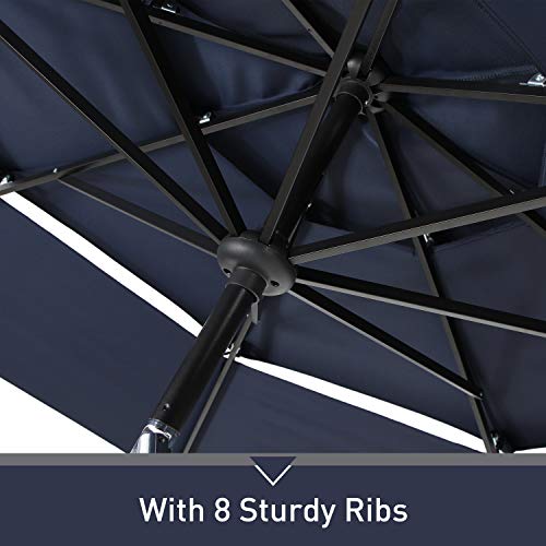PHI VILLA 10ft Patio Umbrella Outdoor 3 Tier Vented Market Table Umbrella with 1.5" Aluminum Pole and 8 Sturdy Ribs, (Dark Blue)