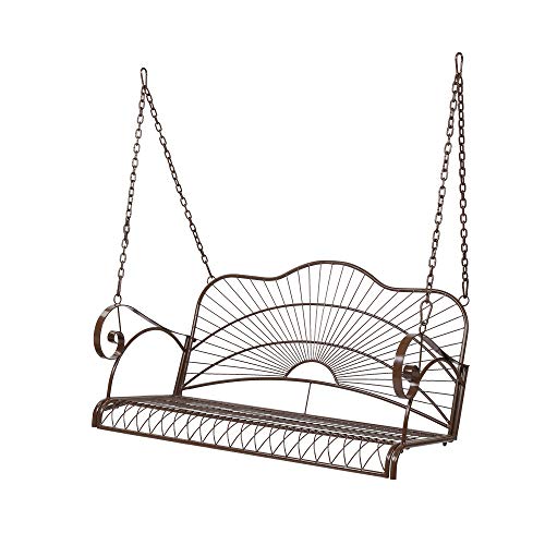 MTFY Upgraded Metal Porch Swing Chair, Outdoor Patio Hanging Porch Swing Bench Chairs, Vintage Heavy Duty 2-Person Steel Swing Hanging Chair for Patio Garden Bench Backyard - Chair,Dark Brown