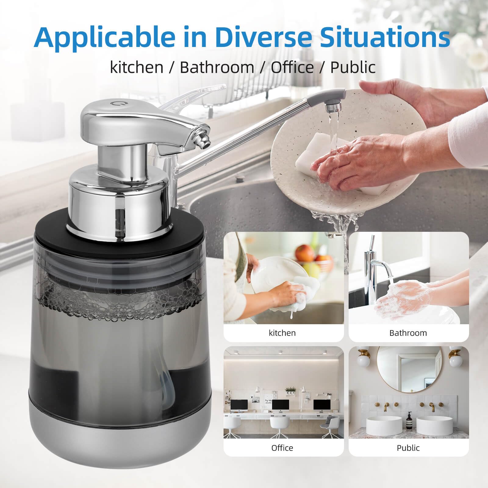 Automatic Soap Dispenser Touchless: 10oz Foaming Soap Dispenser, Hand Free Soap Dispenser Rechargeable Soap Dispenser, for Bathroom, Kitchen, Hotel…