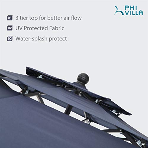 PHI VILLA 10ft Patio Umbrella Outdoor 3 Tier Vented Market Table Umbrella with 1.5" Aluminum Pole and 8 Sturdy Ribs, (Dark Blue)