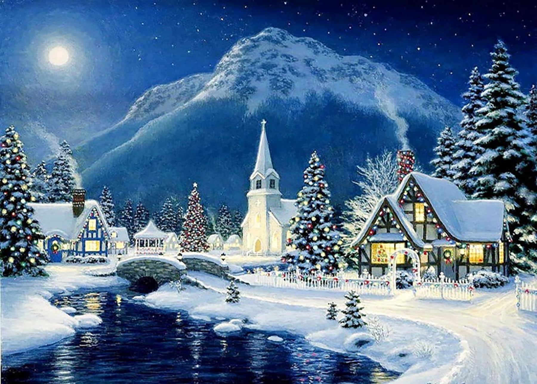 CHWGLFGG Christmas Diamond Painting Kits for Adults Beginners, Winter Church 5D Diamond Art Kits, DIY Full Round Drill Snow Scene Gem Art, Christmas Night Home Wall Decor 12 x 16 Inch