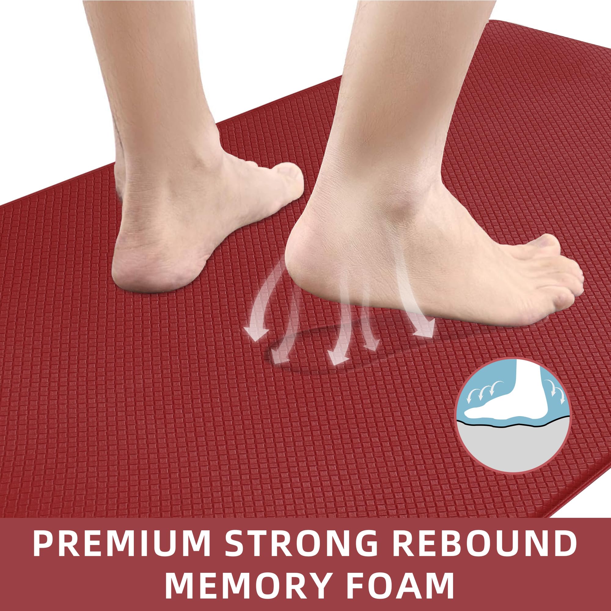 Cenivi 2PCS Kitchen Rugs, Red Kitchen Mat, 47 Inches Cushioned Anti-Fatigue Kitchen Rug, Kitchen Mats for Floor, Non-Slip Kitchen Rugs Sets of 2, Waterproof Kitchen Mat 17.3"×30"+17.3"×47"