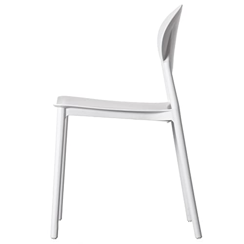 Fabulaxe Modern Plastic Outdoor Dining Chair with Open Oval Back Design, White Set of 2