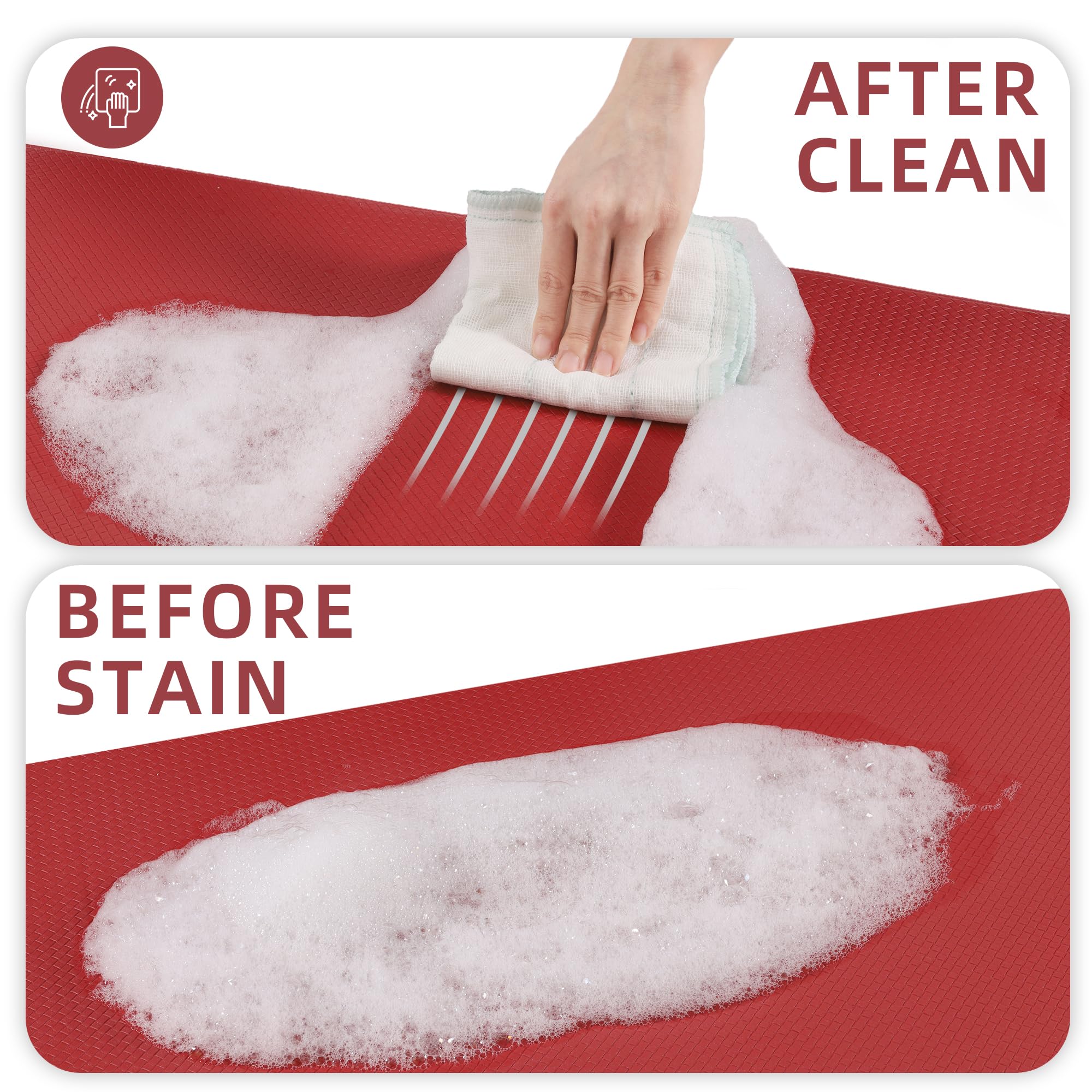 Cenivi 2PCS Kitchen Rugs, Red Kitchen Mat, 47 Inches Cushioned Anti-Fatigue Kitchen Rug, Kitchen Mats for Floor, Non-Slip Kitchen Rugs Sets of 2, Waterproof Kitchen Mat 17.3"×30"+17.3"×47"
