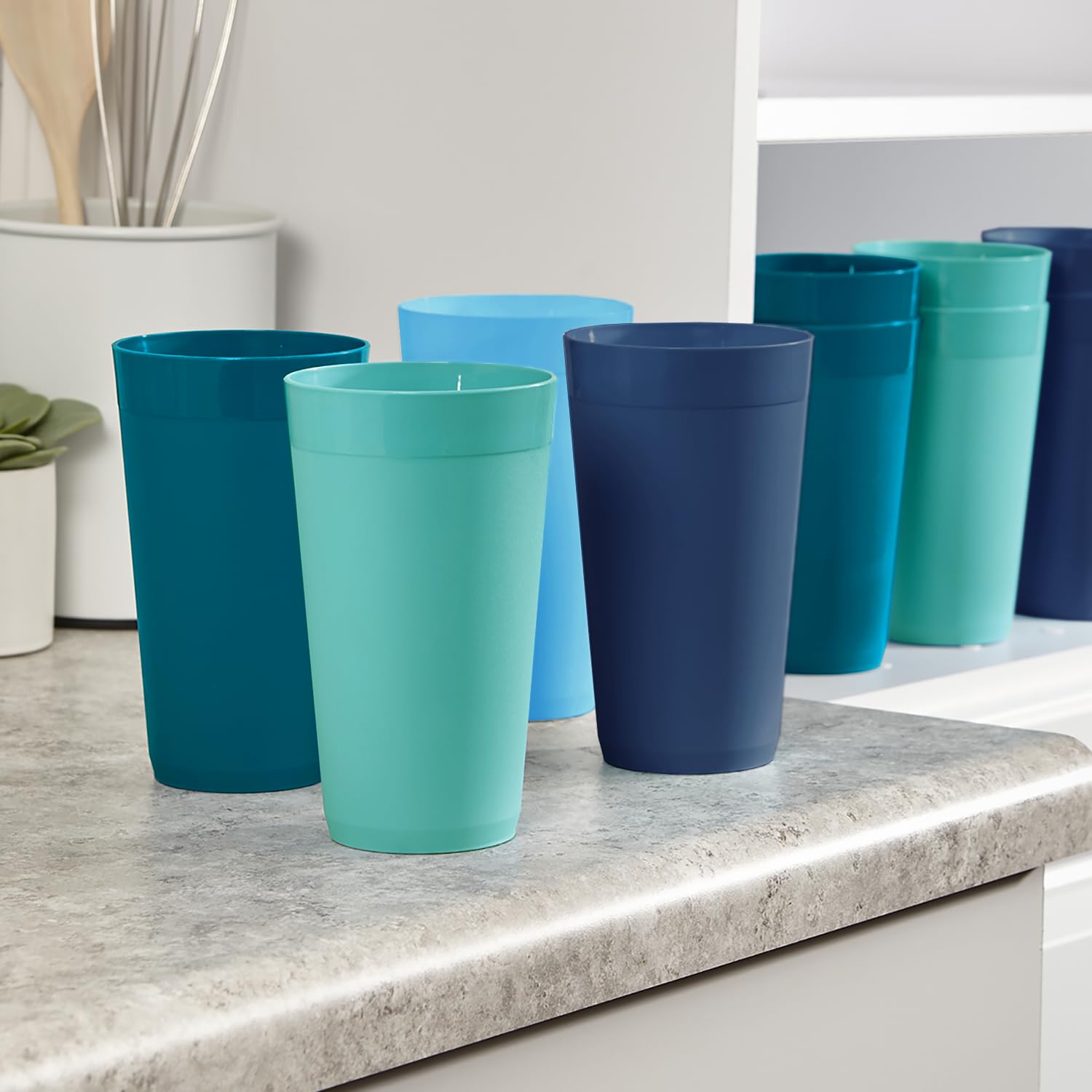 US Acrylic Newport 20 ounce Unbreakable Plastic Stackable Water Tumblers in 4 Coastal Colors | Set of 12 Drinking Cups | Reusable, BPA-free, Made in the USA, Top-rack Dishwasher and Microwave Safe