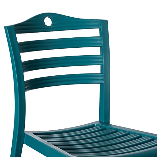 Fabulaxe Stackable Modern Plastic Indoor and Outdoor Dining Chair with Ladderback Design for All Weather Use, Blue Set of 4