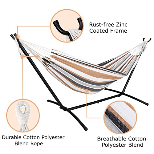 ZENY Double Hammock and Stand for 2 Person Heavy Duty Hammock Stand Brazilian-Style Cotton Hammock, 440LB Capacity