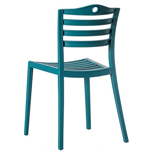 Fabulaxe Stackable Modern Plastic Indoor and Outdoor Dining Chair with Ladderback Design for All Weather Use, Blue Set of 4