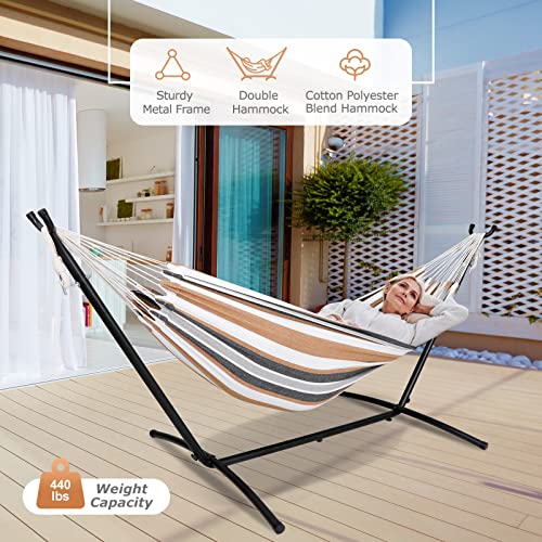ZENY Double Hammock and Stand for 2 Person Heavy Duty Hammock Stand Brazilian-Style Cotton Hammock, 440LB Capacity