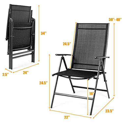 Giantex Set of 2 Patio Dining Chairs, Folding Outdoor Chairs, Portable Camping Chairs with Breathable Fabric, Foldable Chairs with Armrest High Backrest for Garden Patio Pool Beach Yard, Black