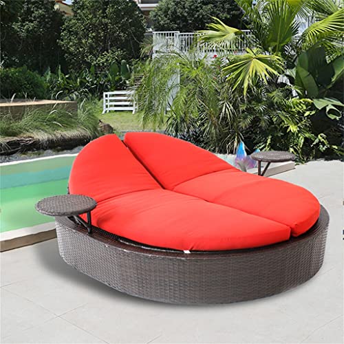 QUUL Outdoor Furniture Sofa PE Rattan Aluminum Frame Double Bed Oval Sofa Bed Lying Camping Chair