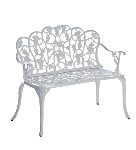 Plow & Hearth Weatherproof Grapevine Outdoor Bench | Holds Up to 300 lbs | Garden Patio Porch Park Deck | Metal | White