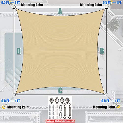 Amgo 14' x 20' Beige Rectangle Sun Shade Sail Canopy Awning, ATANPR1420,95% UV Blockage, Water & Air Permeable, Commercial and Residential (We Customize)