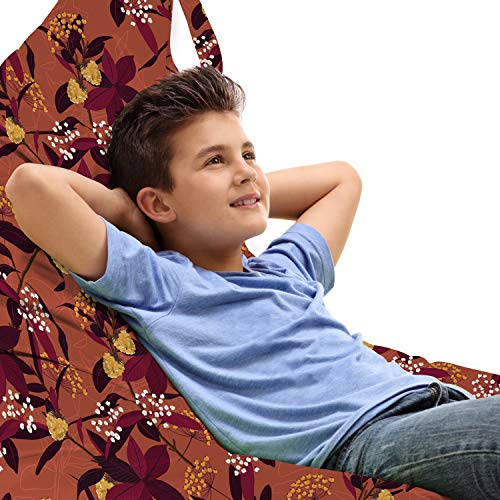 Lunarable Orange Lounger Chair Bag, Vintage Style Botany Pattern with Autumn Leaves Wild Flowers and Berries, High Capacity Storage with Handle Container, Lounger Size, Cinnamon Multicolor