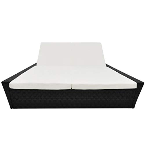 EstaHome Outdoor Lounge Bed with Cushion | Adjustable Rattan Patio Daybed | 2-Person Outdoors Sunbed | Garden Sun Lounge Bed | Sofabed for Outside Backyard Yard Pool Beach | Black Poly Rattan