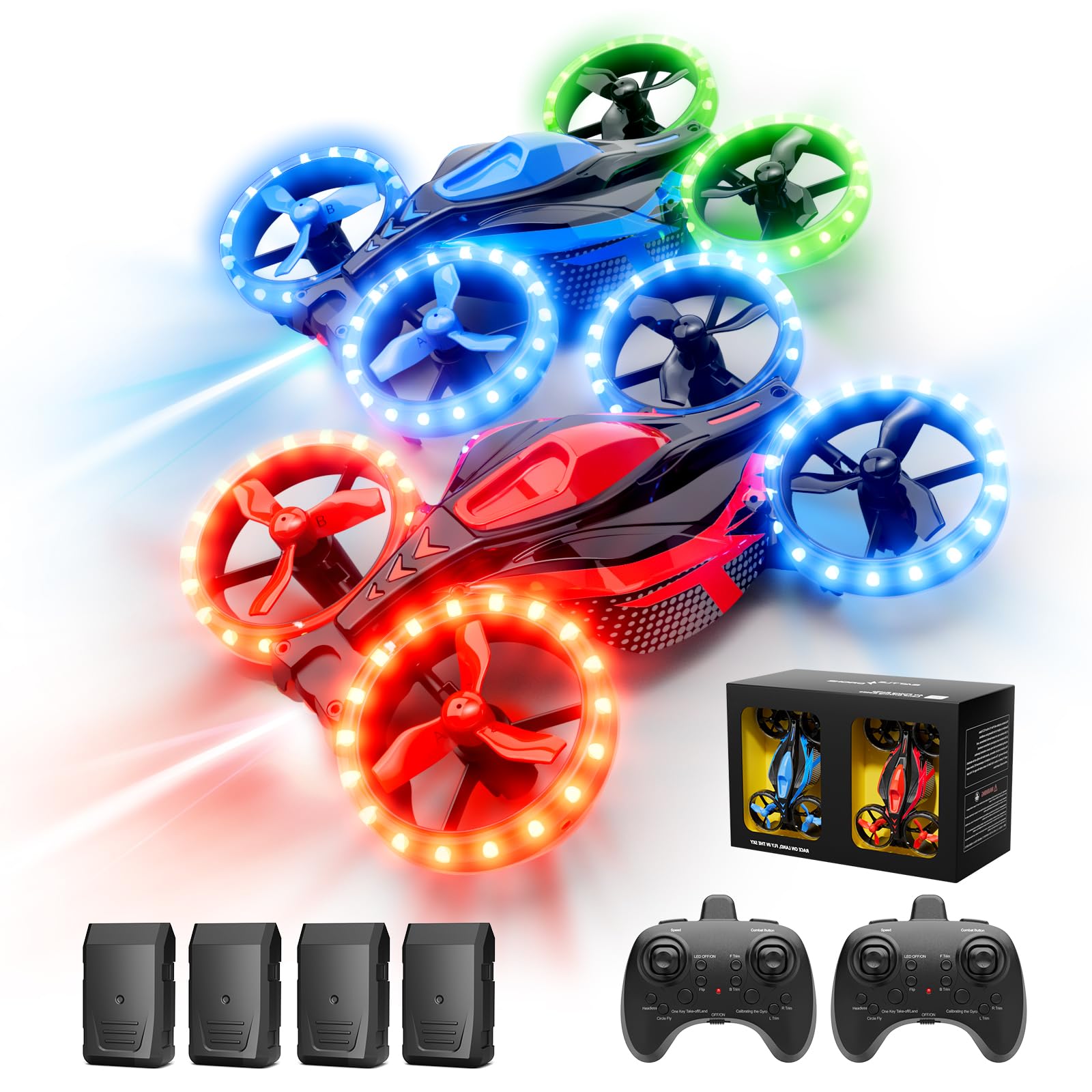 ARMEW Mini Drone for Kids,Beginners,Adults, 2Pack Battle Drone, Small RC Drone Quadcopter with LED Light, 2-In-1 Race and Fly Mode,Altitude Hold,3D Flip,4 Batteries Toy Gift for Boys Girls