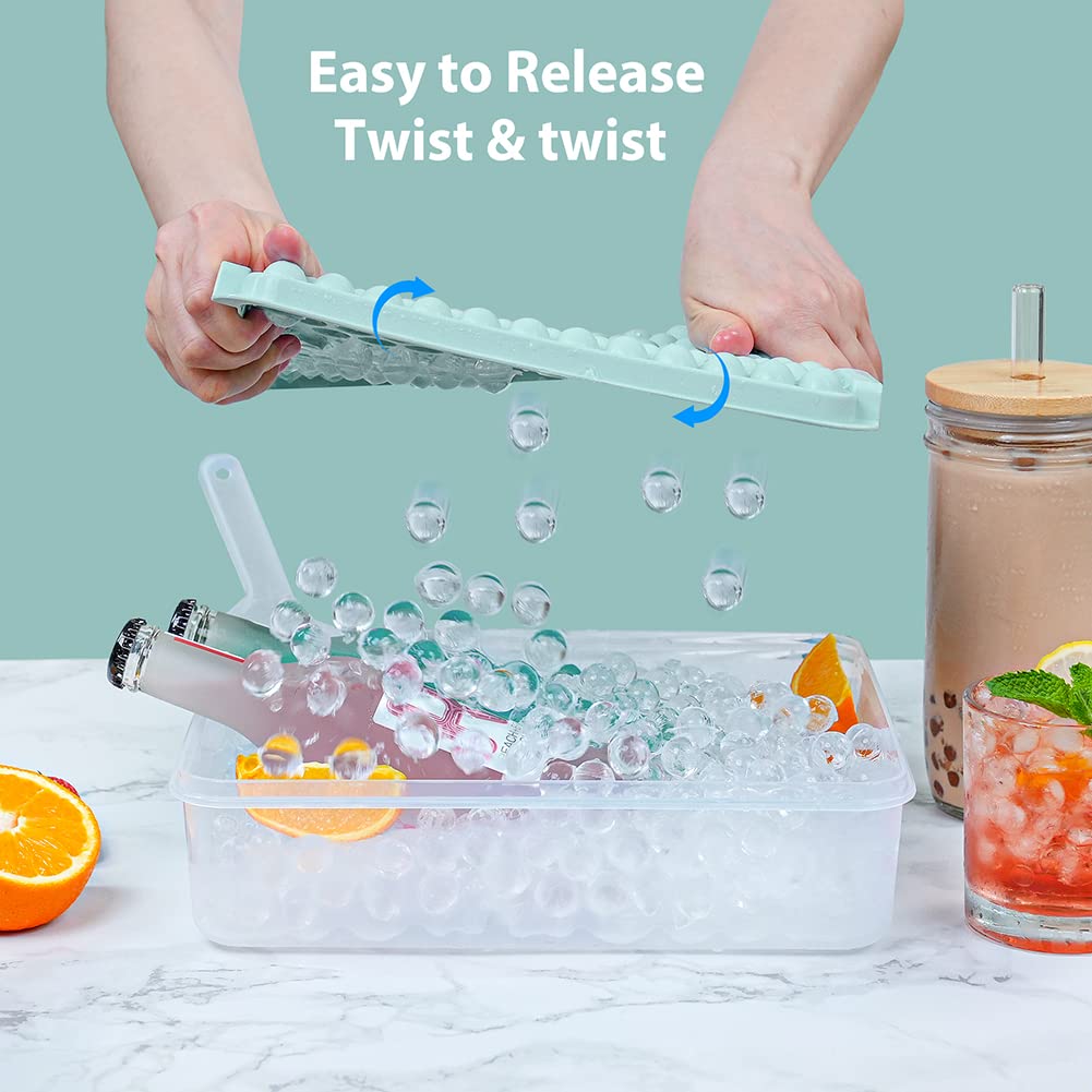 Combler Upgraded Material Ice Cube Trays for Freezer, 123X3 Pcs Mini Ice Cube Tray with Lid and Bin, Easy Release, Pebble Ice Maker for Chilling Coffee Drinks, Pink Kitchen Accessories