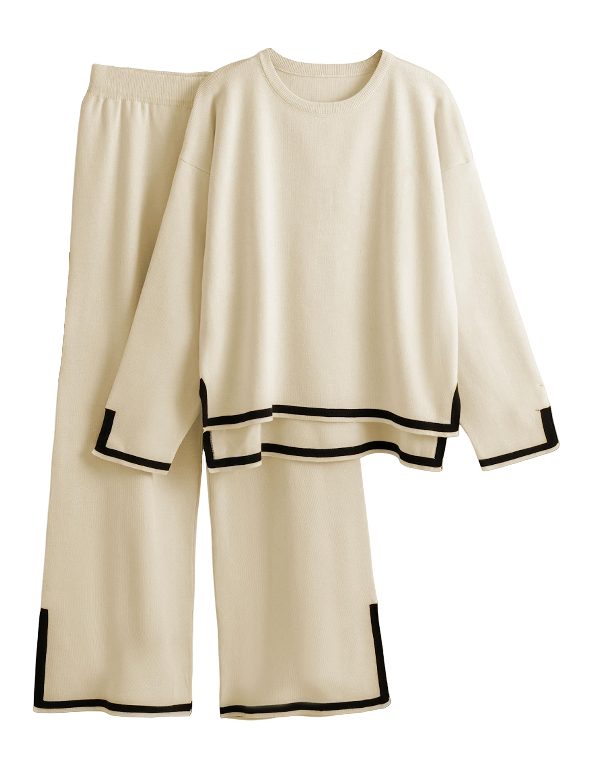Tanming Women's 2 Piece Outfits Long Sleeve Knit Sweater Top Wide Leg Pants Lounge Sets Tracksuits (Apricot, X-Small)