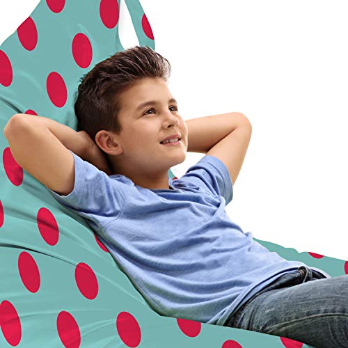 Lunarable Retro Lounger Chair Bag, Retro Pop Art Inspired Polka Dots on Blue Background Vintage Style Illustration, High Capacity Storage with Handle Container, Lounger Size, Turquoise Pink