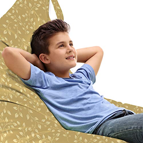 Lunarable Beige Lounger Chair Bag, Floral Leaf Patterns Fall Inspired Modern Simple Pure Nature Motifs Modern Art Deco, High Capacity Storage with Handle Container, Lounger Size, Beige Yellow
